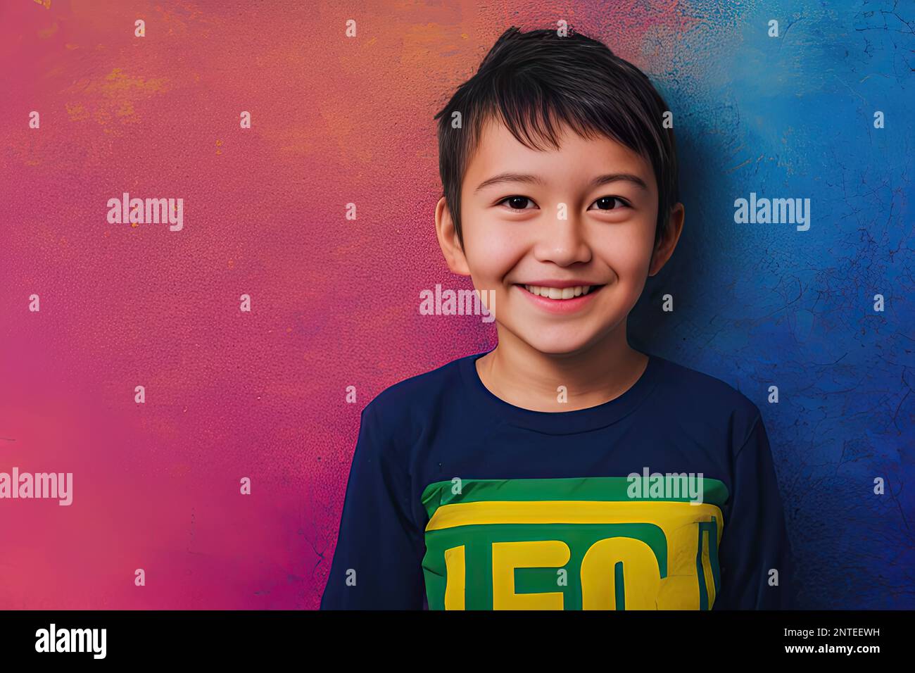 A smart kid on a colourful gradient background smiling with joy ...