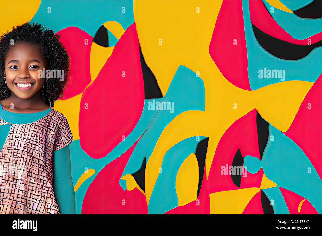 A smart kid on a colourful gradient background smiling with joy ...