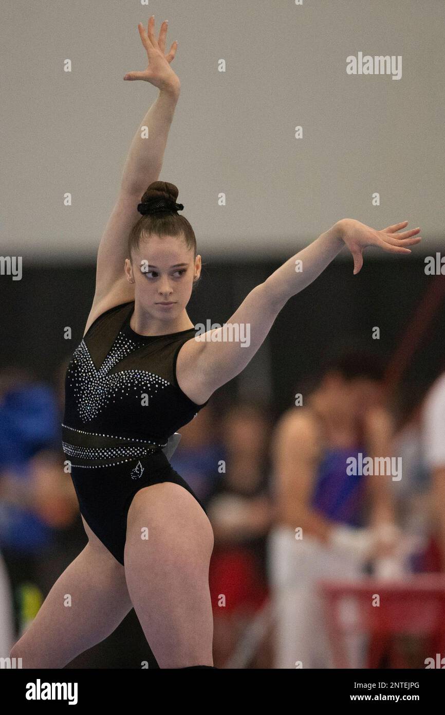 May 24, 2019: Hannah Scharf (#267) performs her floor routine during ...