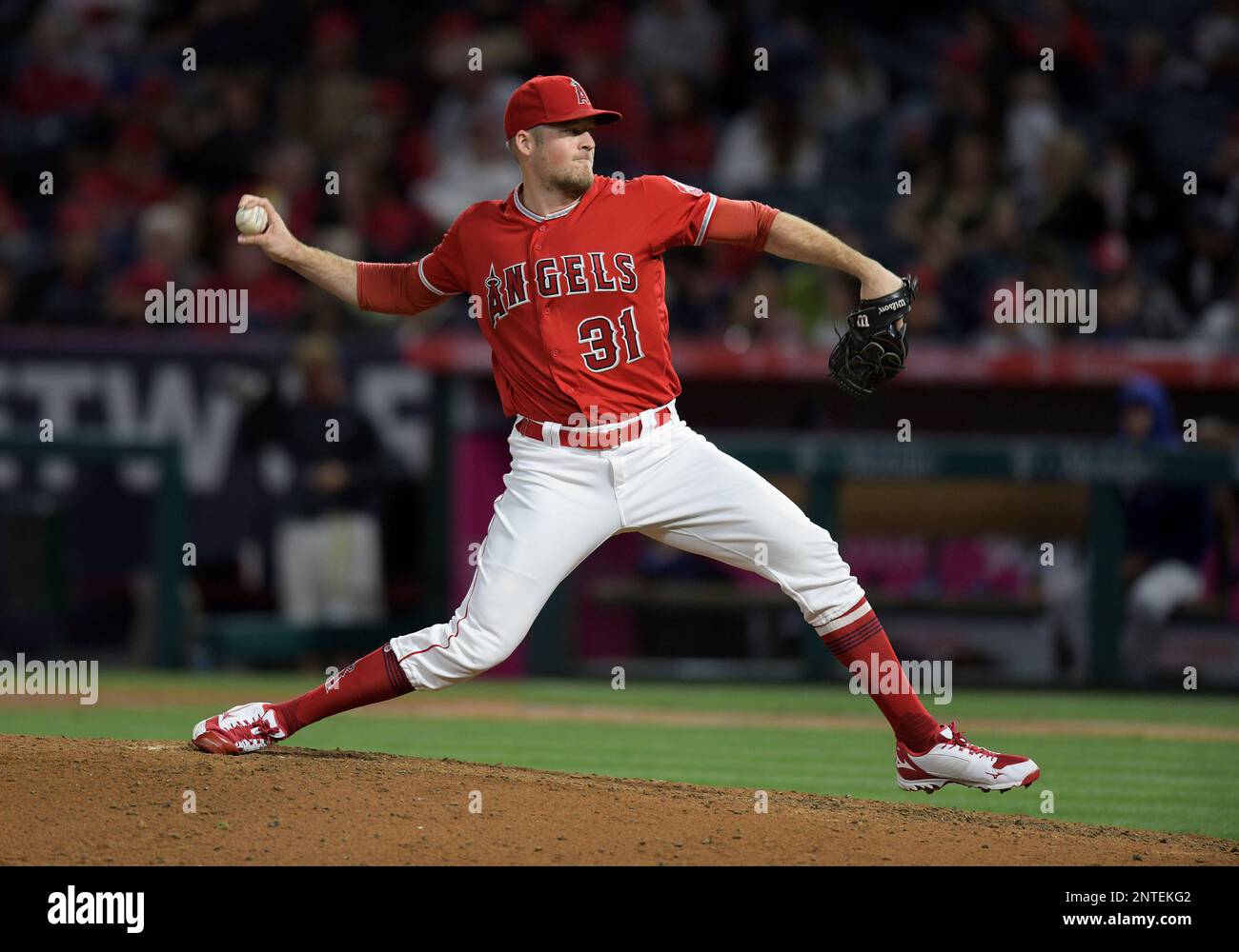 ANAHEIM, CA - MAY 25: LLos Angeles Angels pitcher Ty Buttrey (31) in ...