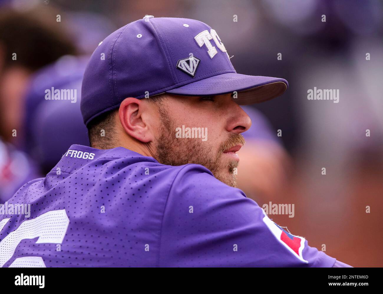 May 25, 2019: Texas Christian infielder Dean Frew (16) looks on during ...