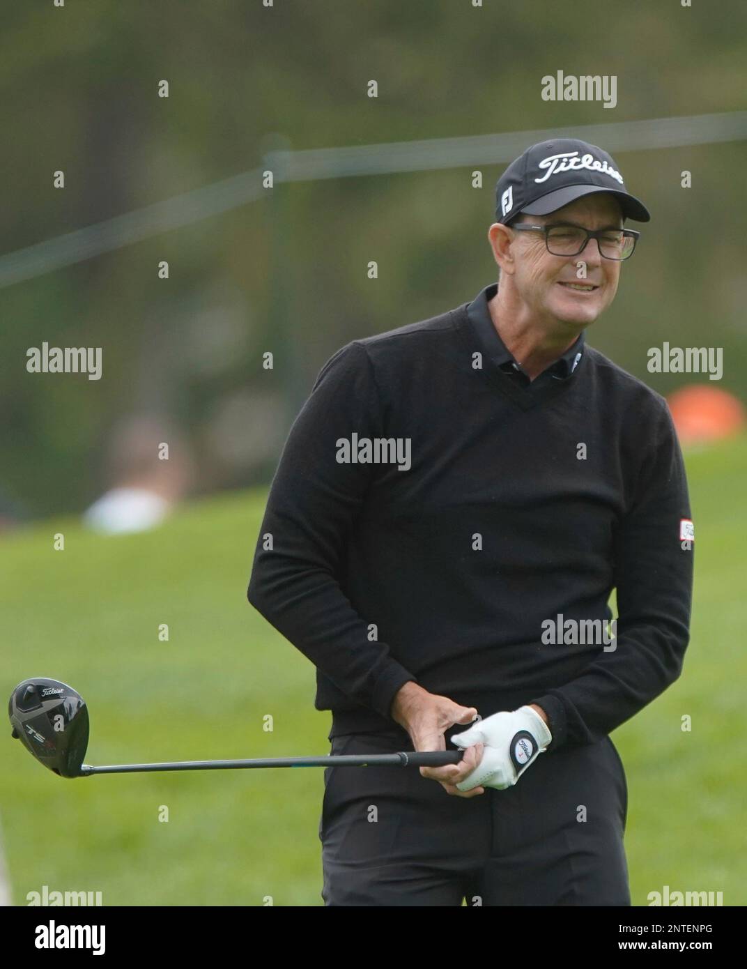 ROCHESTER, NY - MAY 24: Stephen Leaney reacts to his tee shot during ...