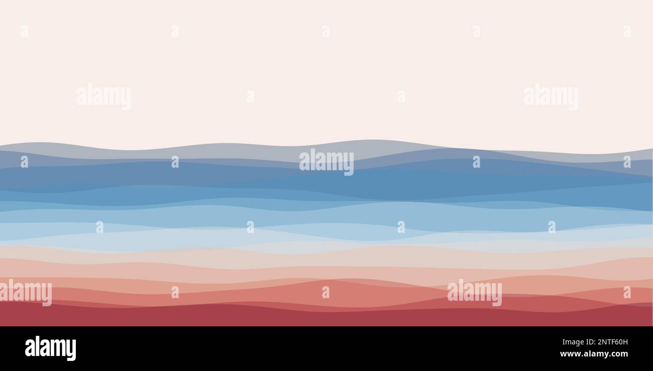 Abstract waves cover. Horizontal background with curves in red and blue ...