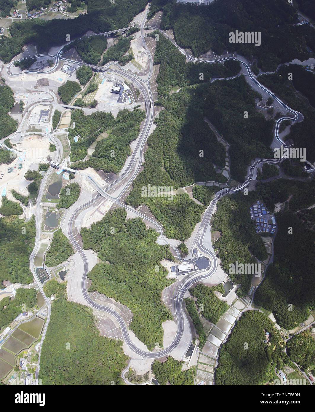 An aerial photo shows the 5.3-km test course of Toyota Technical Center ...