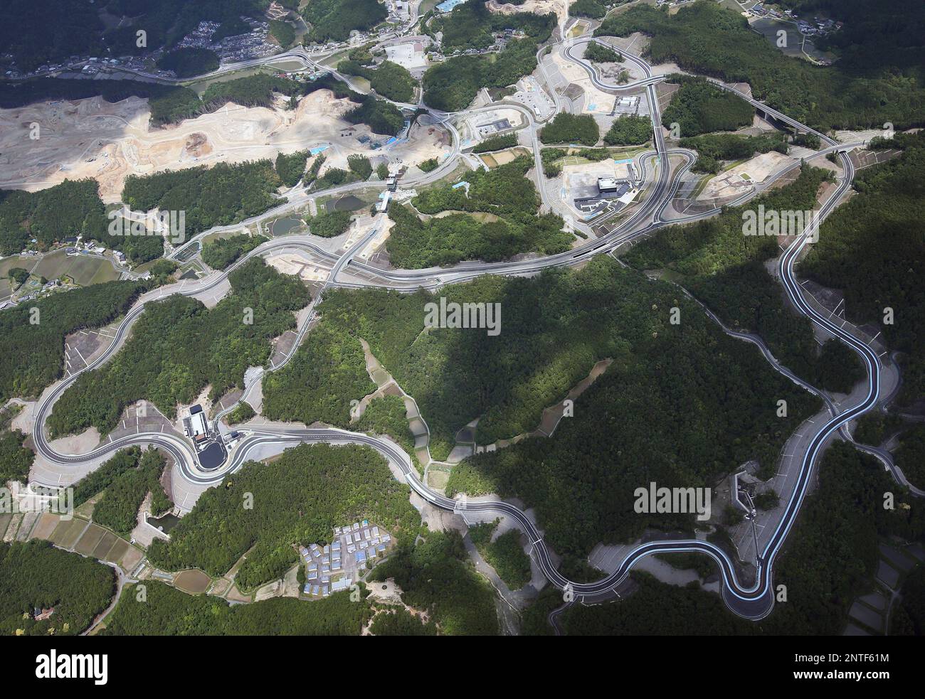 An aerial photo shows the 5.3-km test course of Toyota Technical Center ...