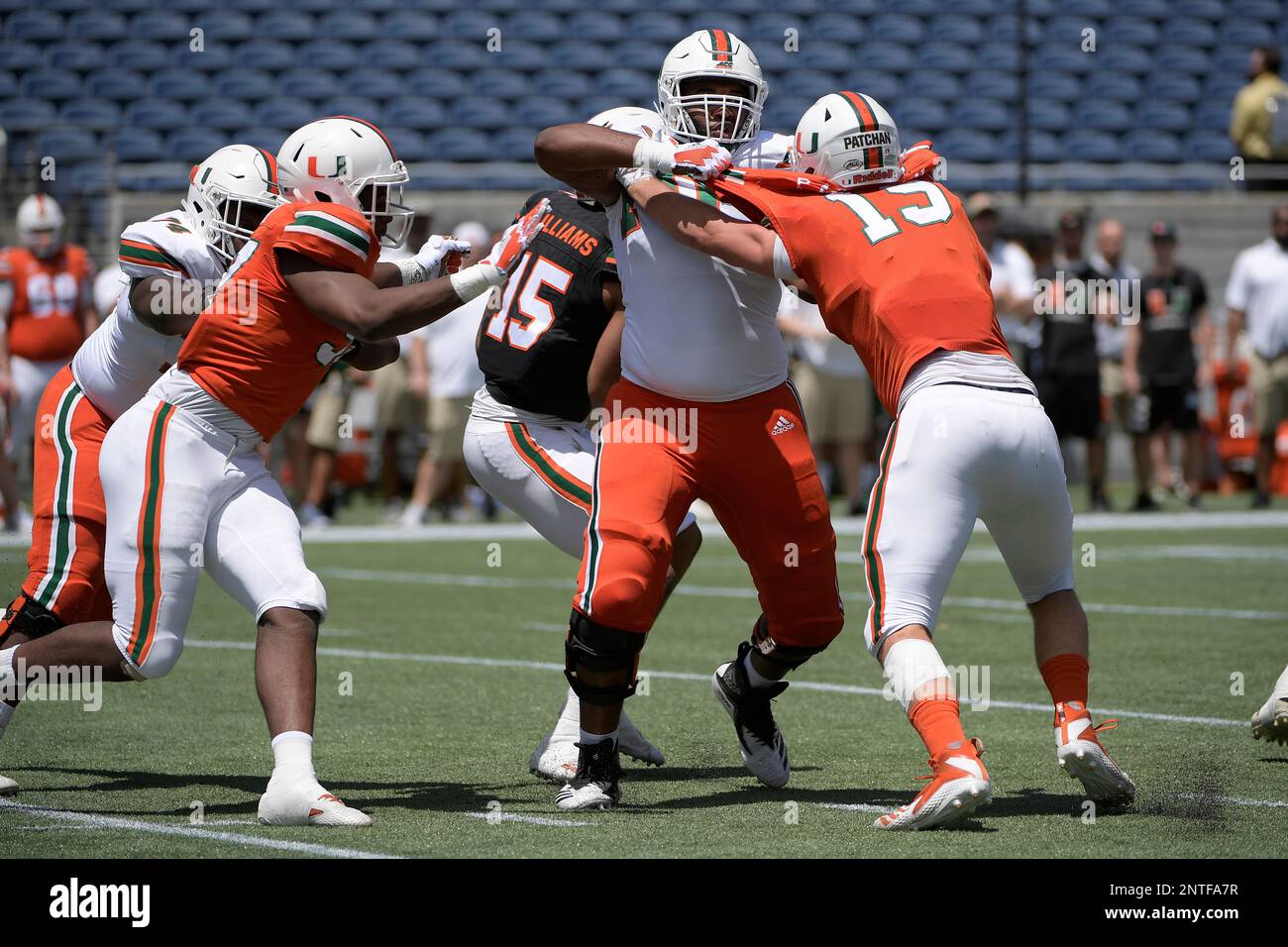 Miami offensive lineman George Brown Jr. (70) blocks against defensive ...