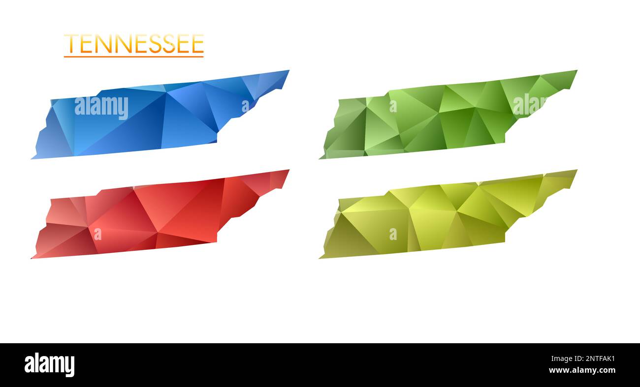 Set of vector polygonal maps of Tennessee. Bright gradient map of US ...