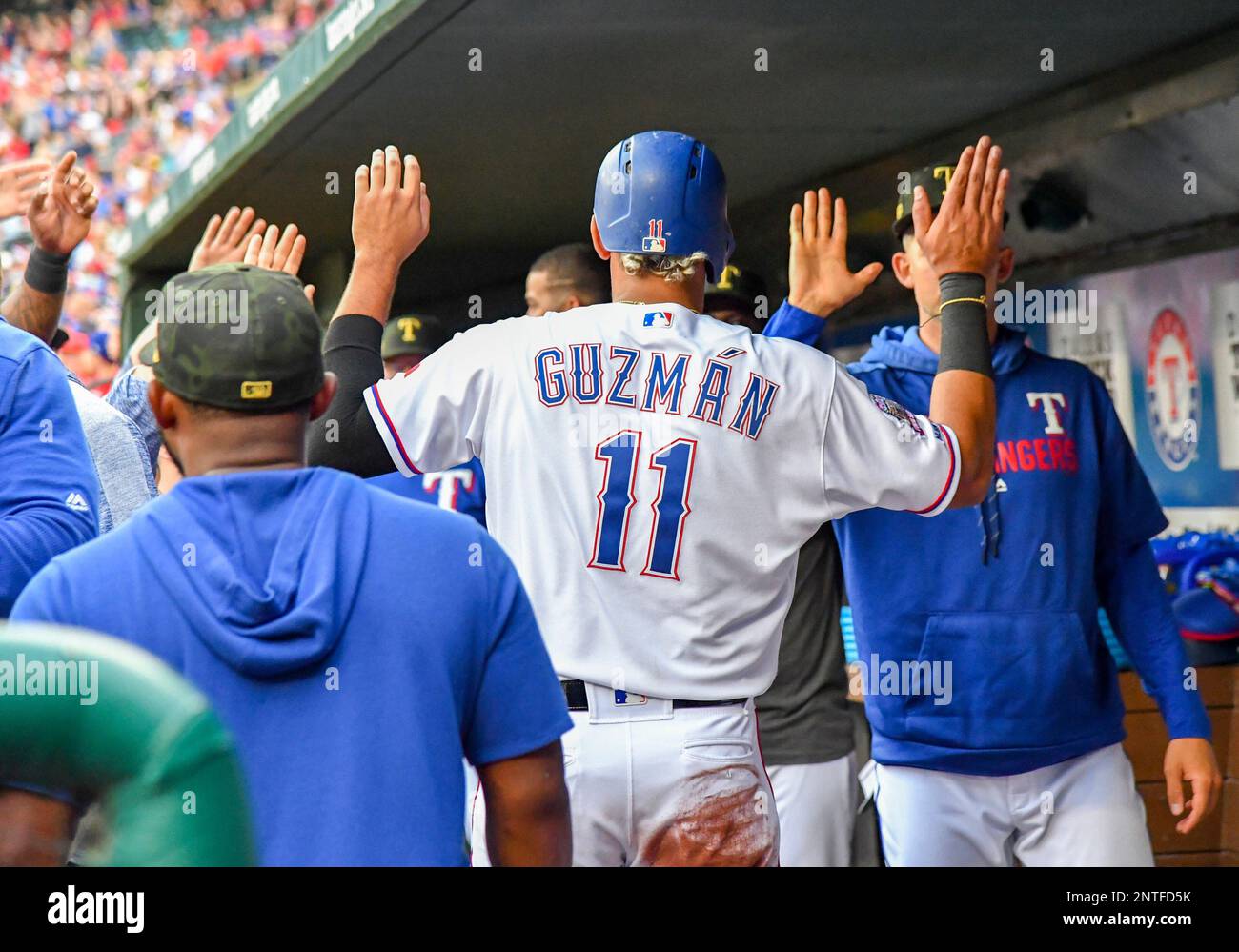 May 18, 2019: Texas Rangers first baseman Ronald Guzman #11 celebrates ...