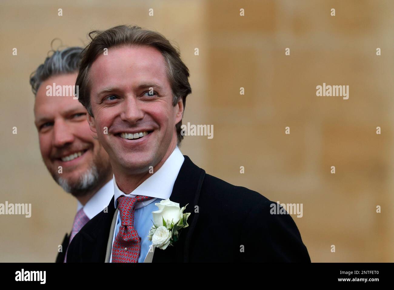 Thomas Kingston, right, arrives for his wedding to Lady Gabriella ...