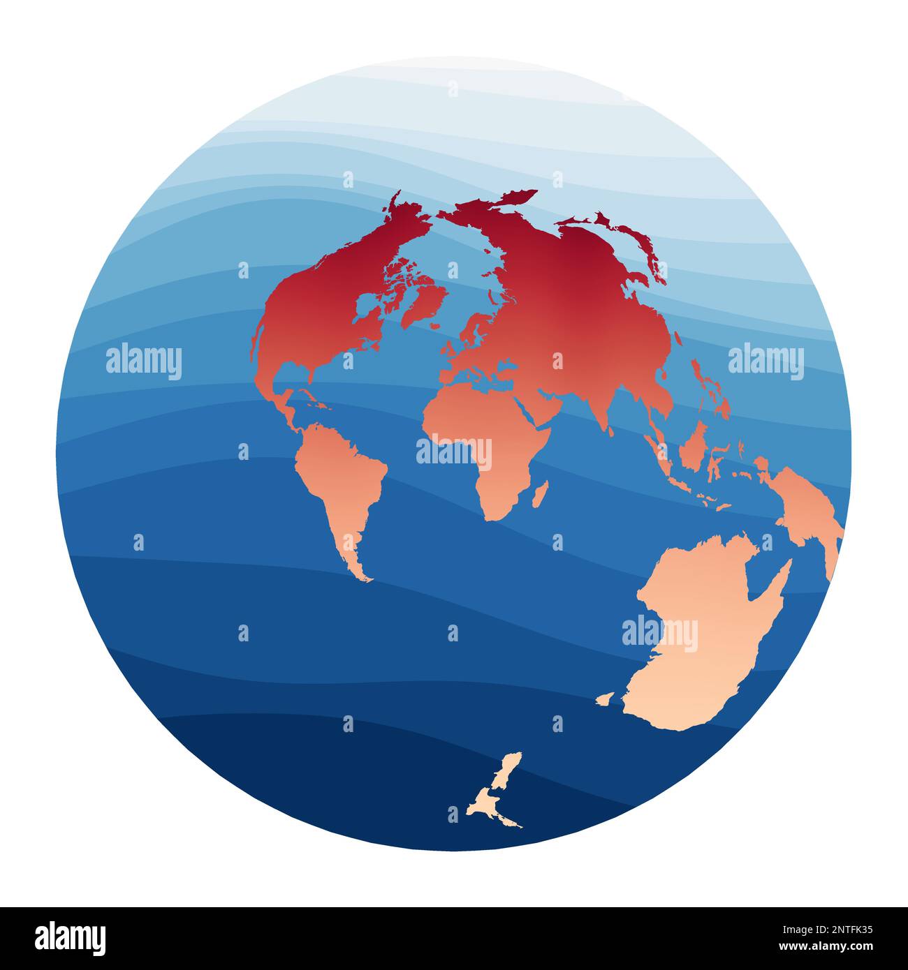 World Map Vector Airys Minimum Error Azimuthal Projection World In Red Orange Gradient On