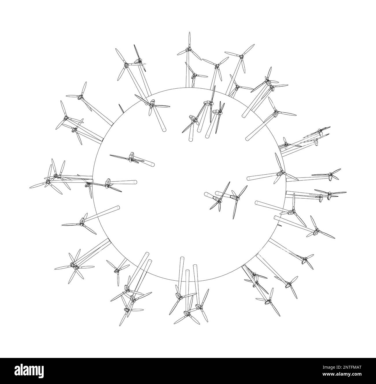 Electric wind turbines on round planet Stock Photo - Alamy