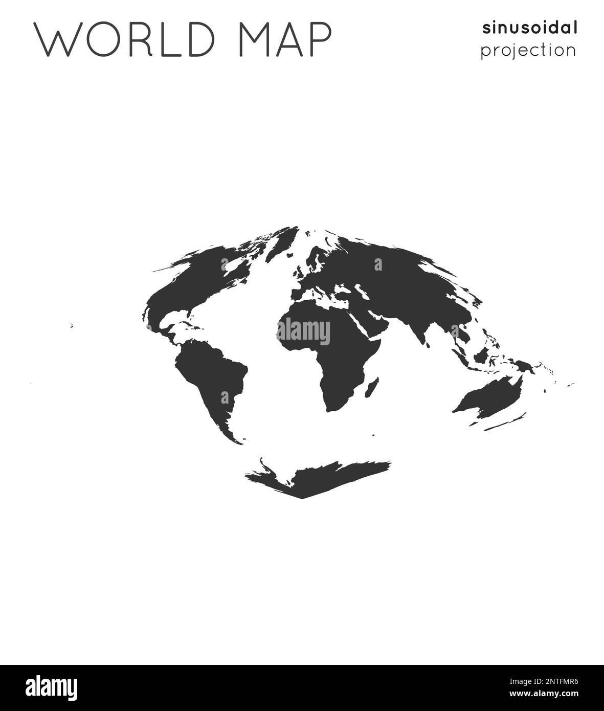 World map. Globe in sinusoidal projection, plain style. Modern vector ...