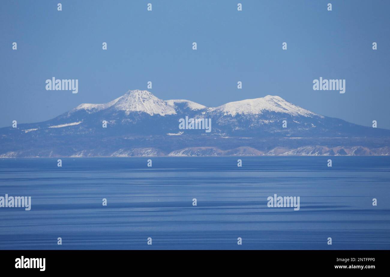 Rausu san mountain of Kunashiri Island is pictured from Rausu Kunashiri ...