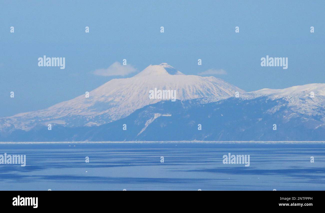 A volcano Chacha-dake of Kunashiri Island is pictured from Rausu ...