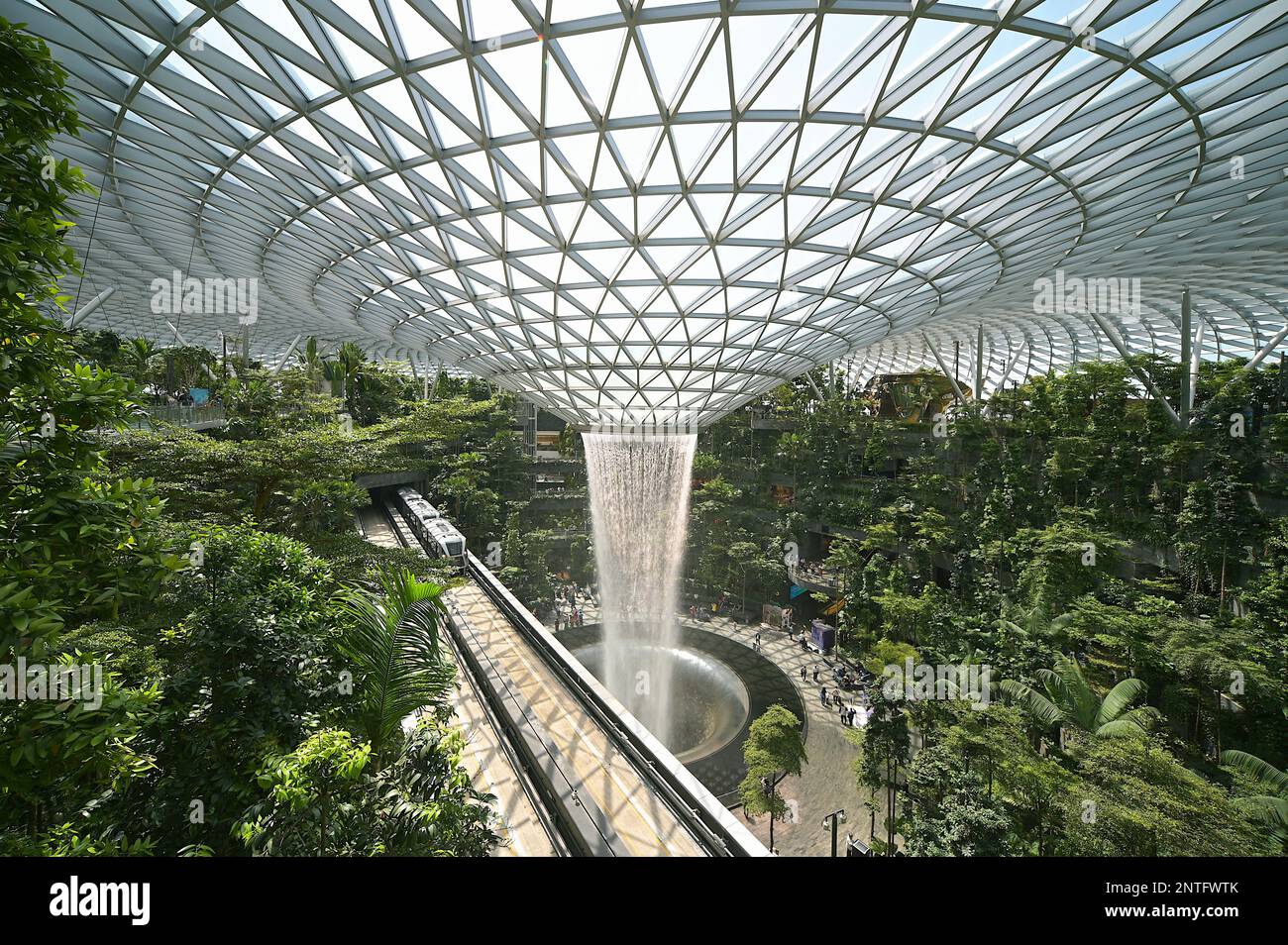 View of Rain Vortex at Jewel Changi Airport from the Canopy Park ...