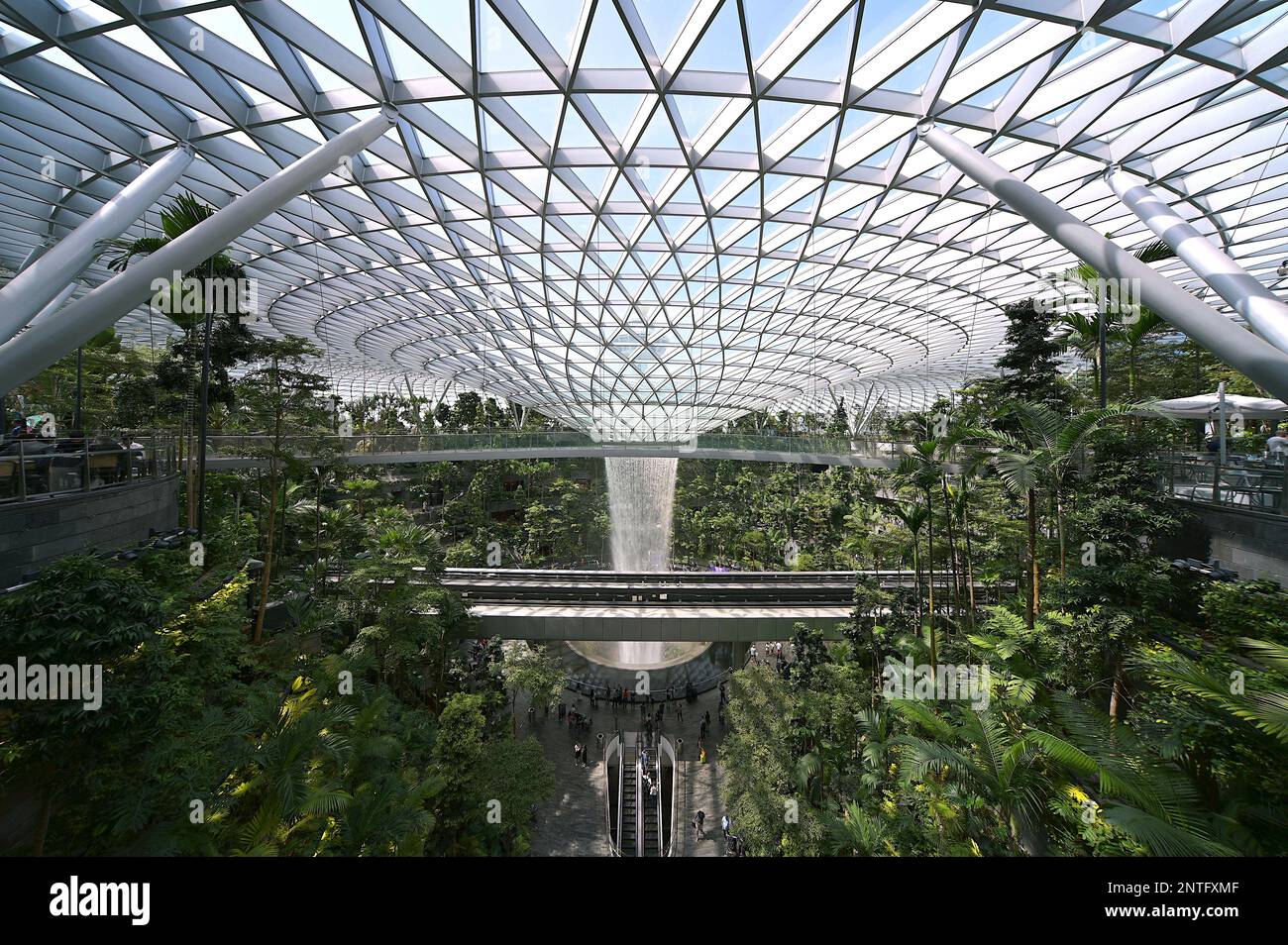 View of Rain Vortex at L5 Jewel Changi Airport with 40-metre waterfall ...