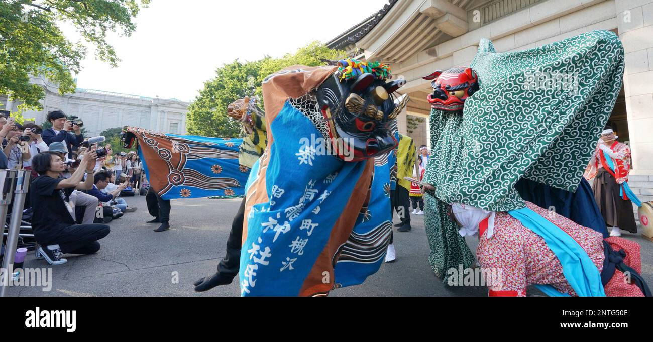 Shishimai, lion dances, are performed during an event Tokyo Shishimai ...