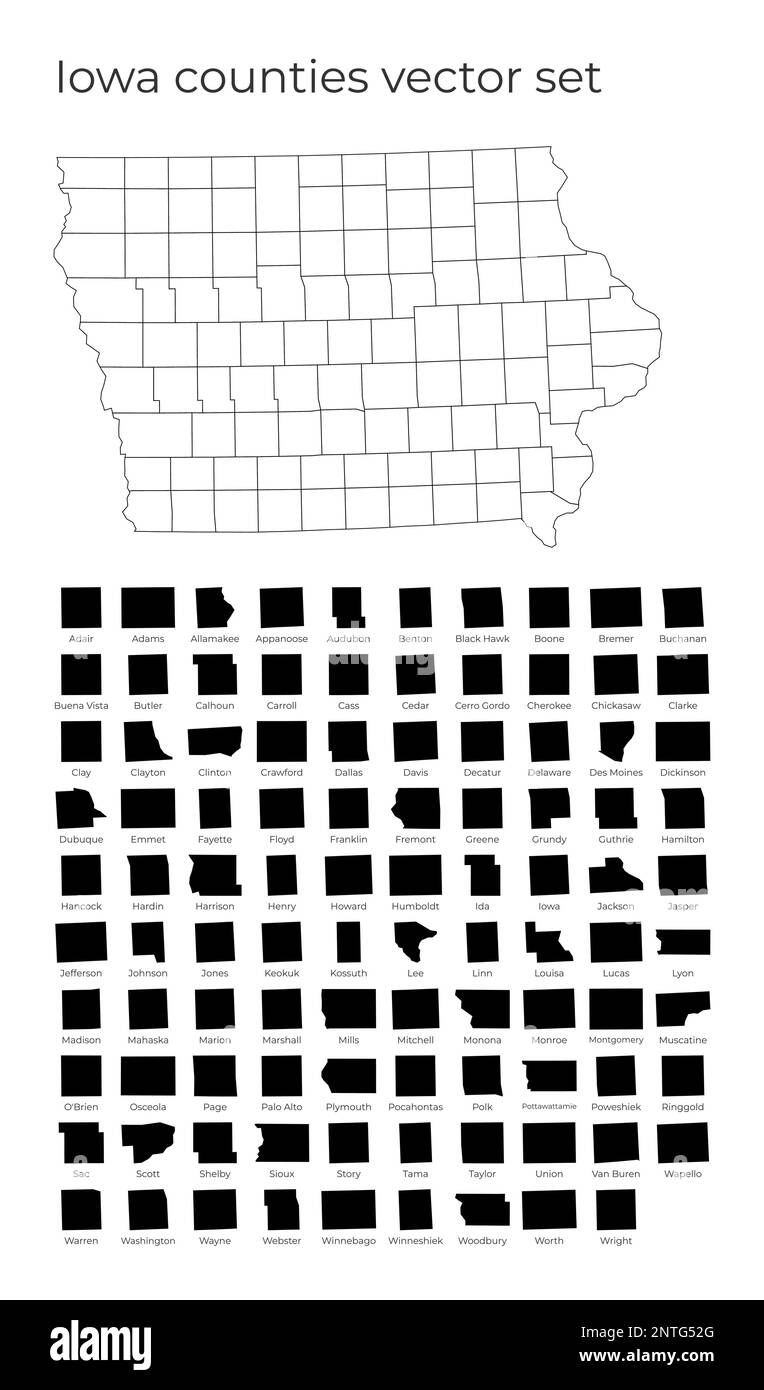Iowa map with shapes of regions. Blank vector map of the Us State with ...