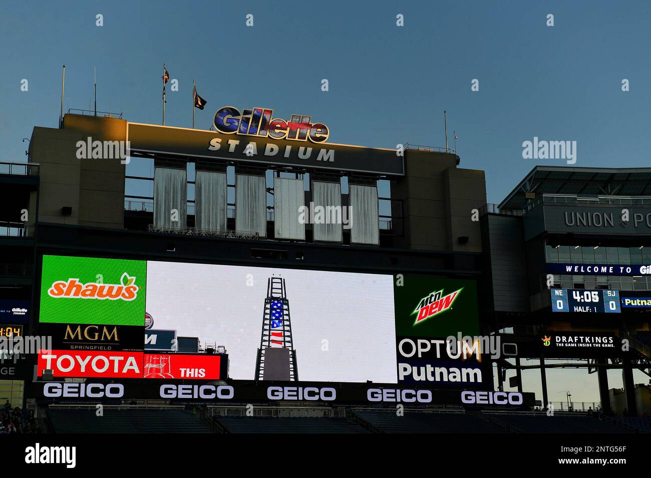 May 11, 2019: A view of the Gillette Stadium score board with a sixth ...