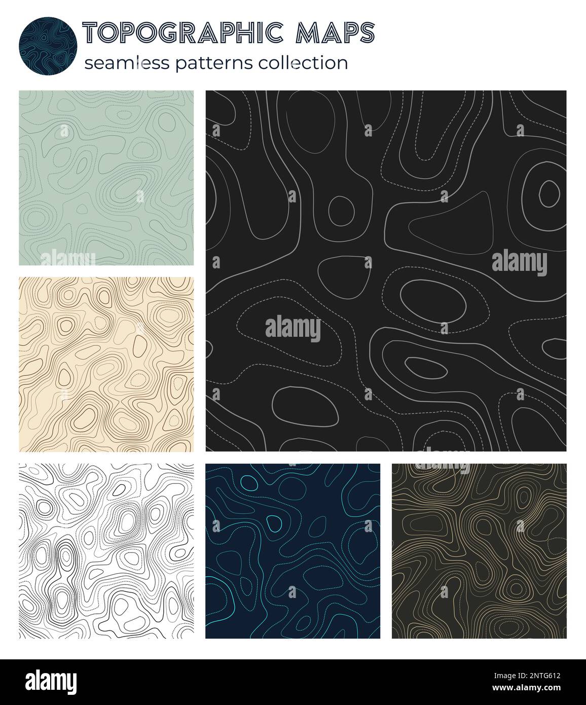 Topographic maps. Astonishing isoline patterns, seamless design ...