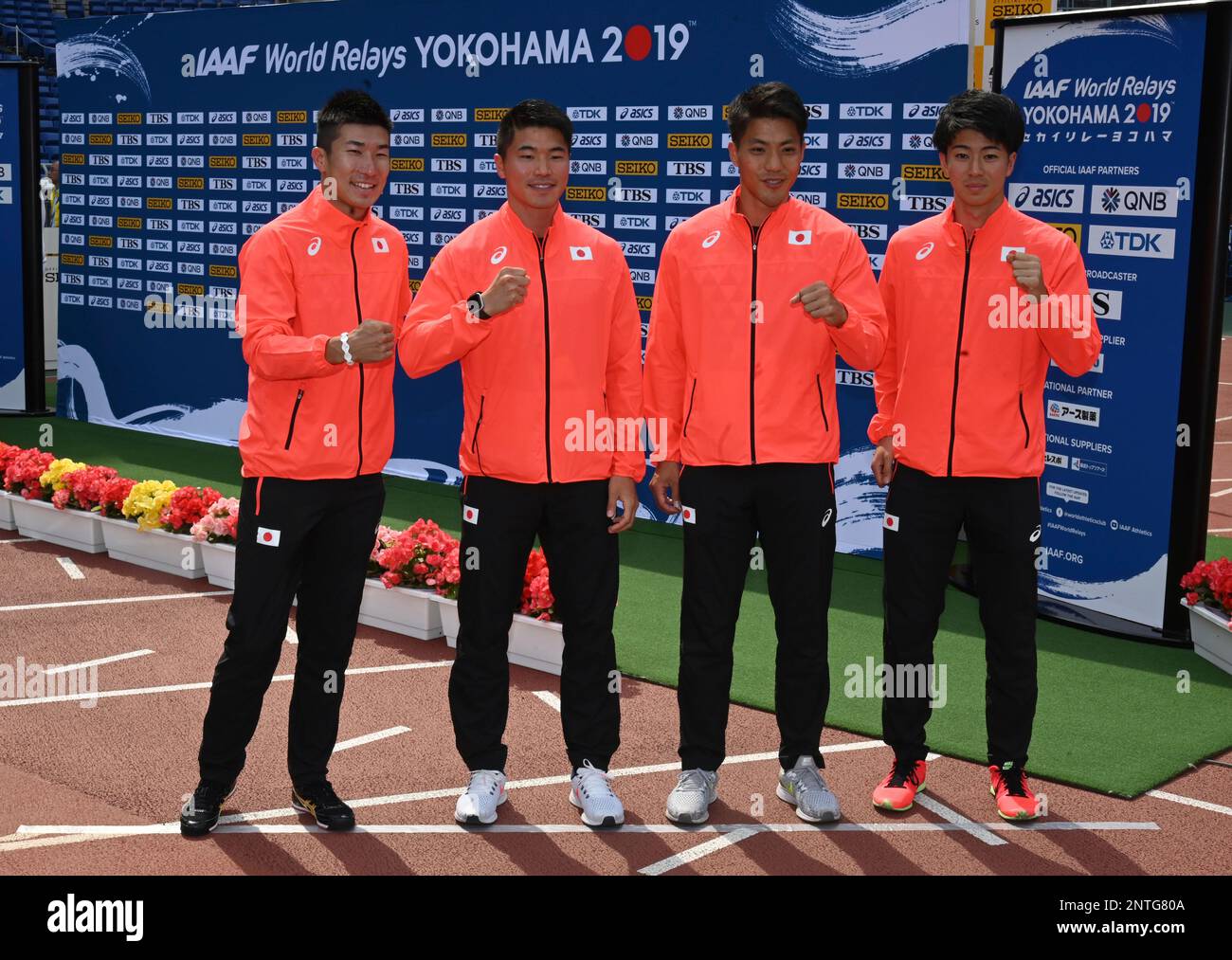 Members of the Japan 4 x 100m relay team, Yoshihide Kiryu,Yuki Koike ...