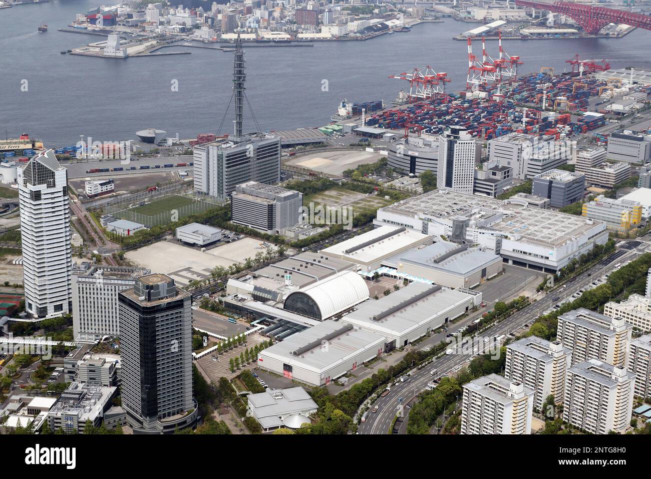 An aerial photo shows INTEX Osaka, International Exhibition Center, in ...