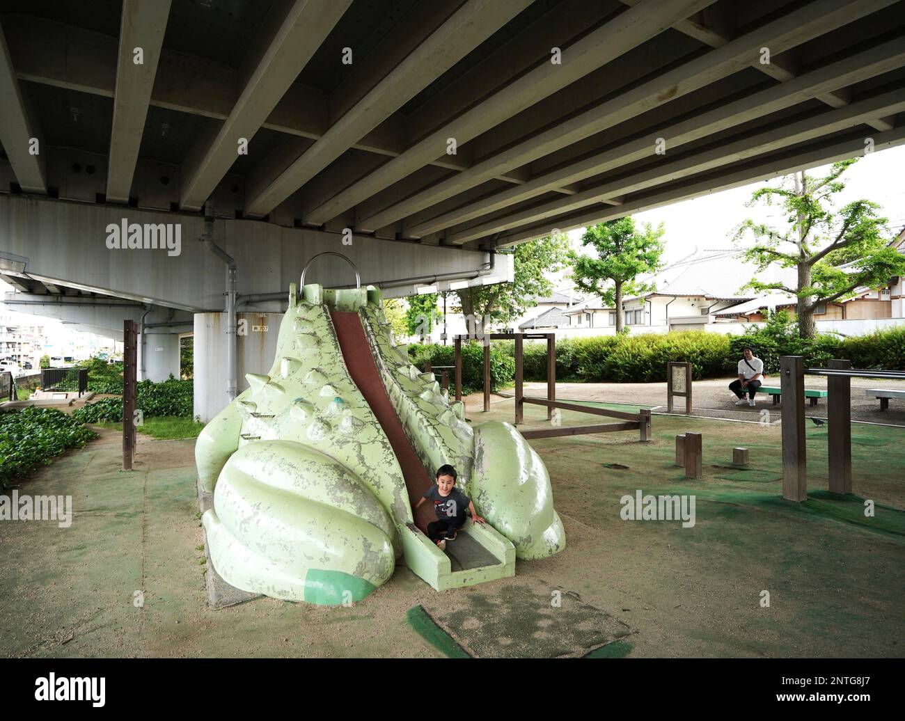 A huge toad slide is located at " Frog Park" underneath the Hanshin Highway in Suma distict ...