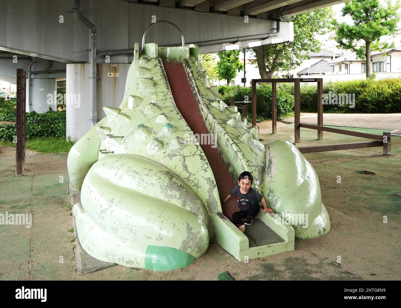 A huge toad slide is located at " Frog Park" underneath the Hanshin Highway in Suma distict ...