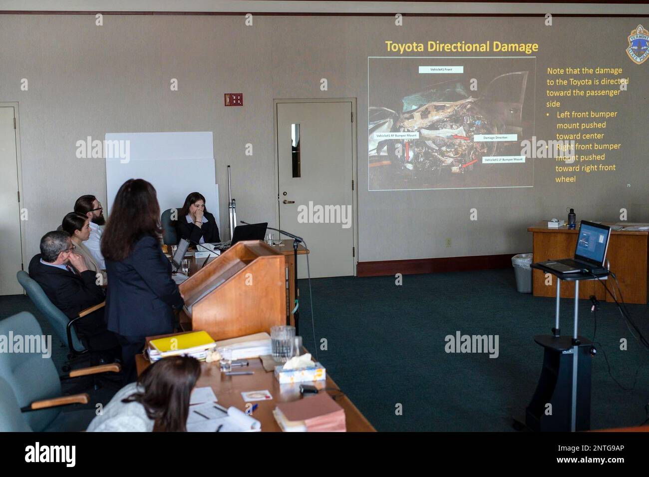 Prosecutor Susan Hardin, standing left, questions crash reconstruction ...