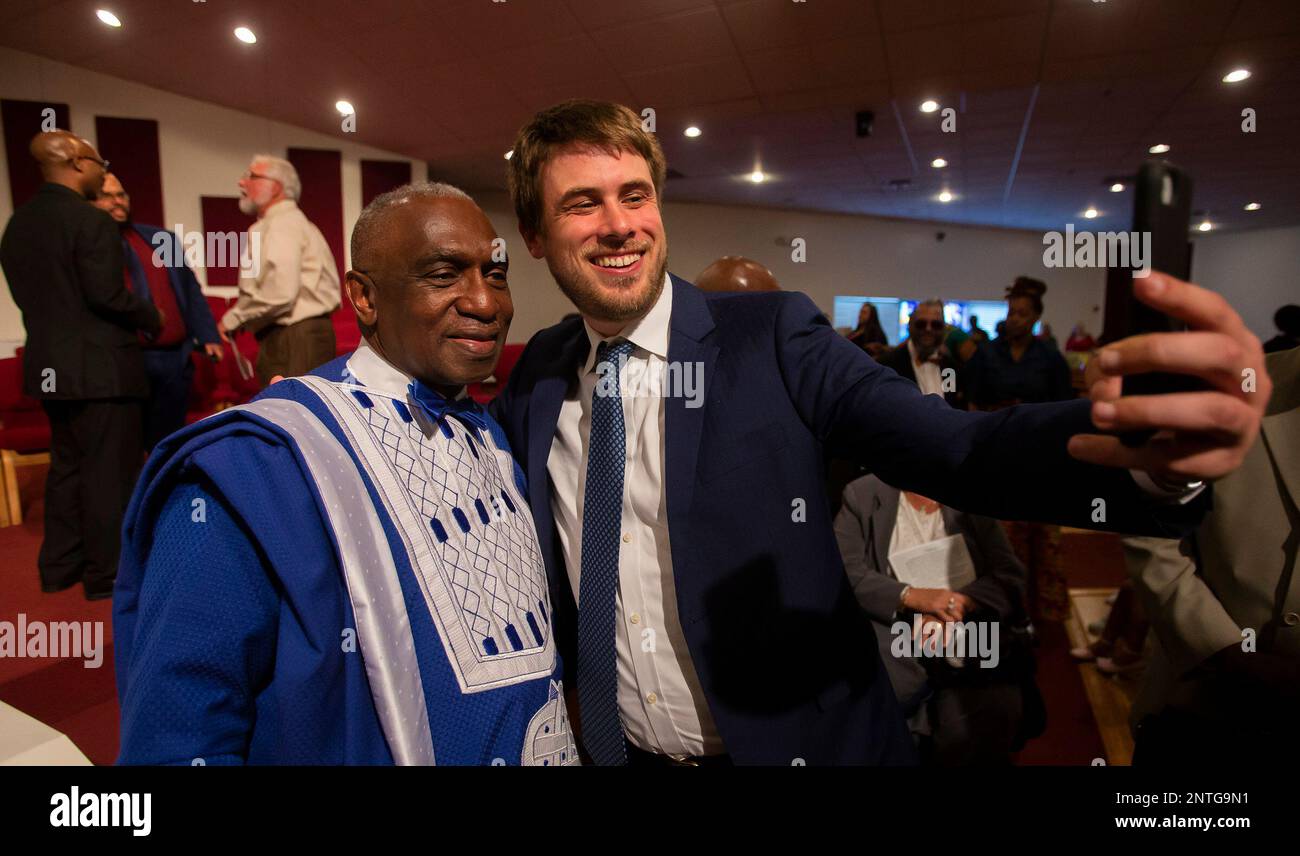 Pastor France Davis poses for a selfie with Rabbi Sam Spector of Kol ...