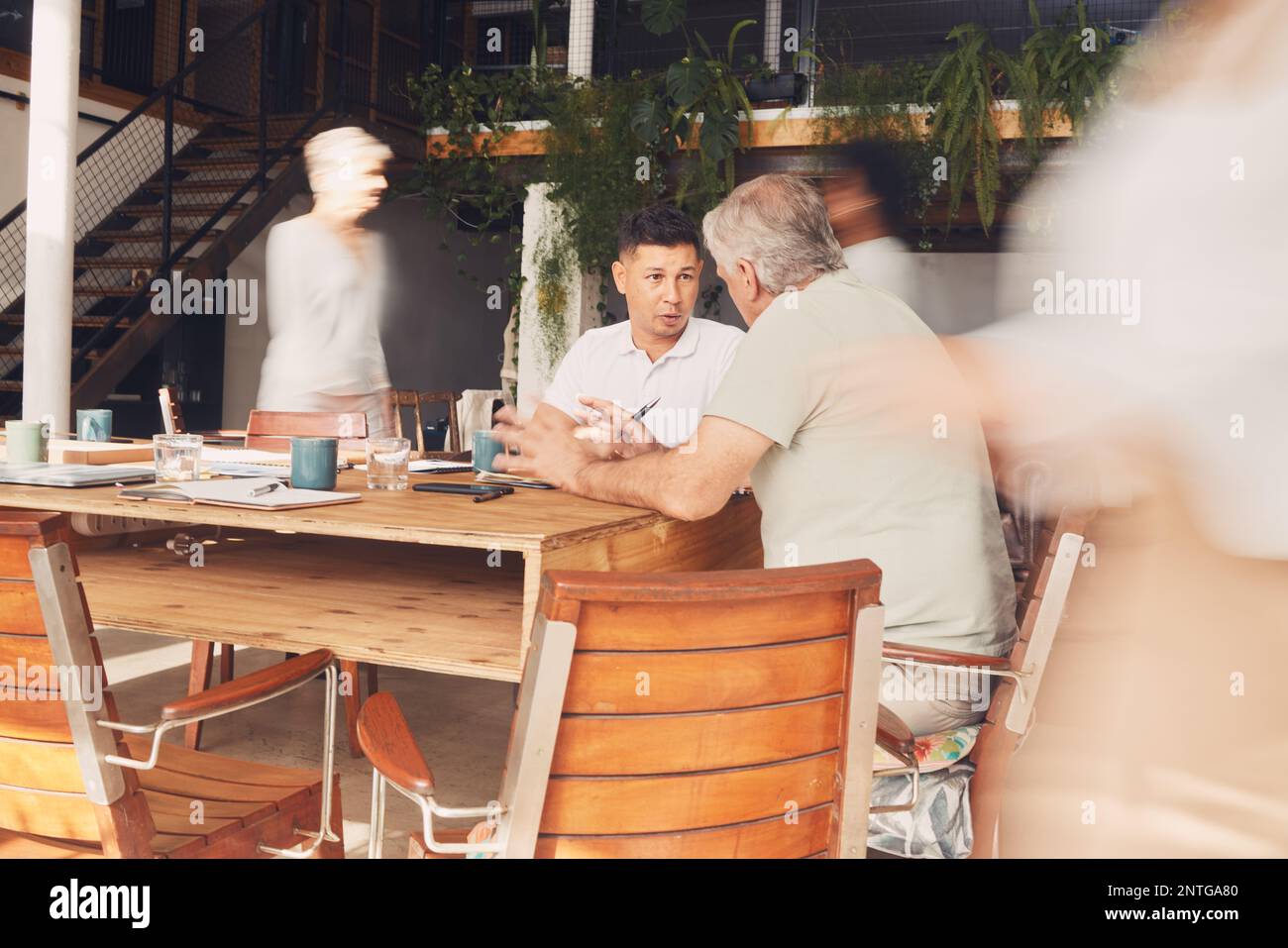 Busy, business people and meeting in modern office, conversation and ...