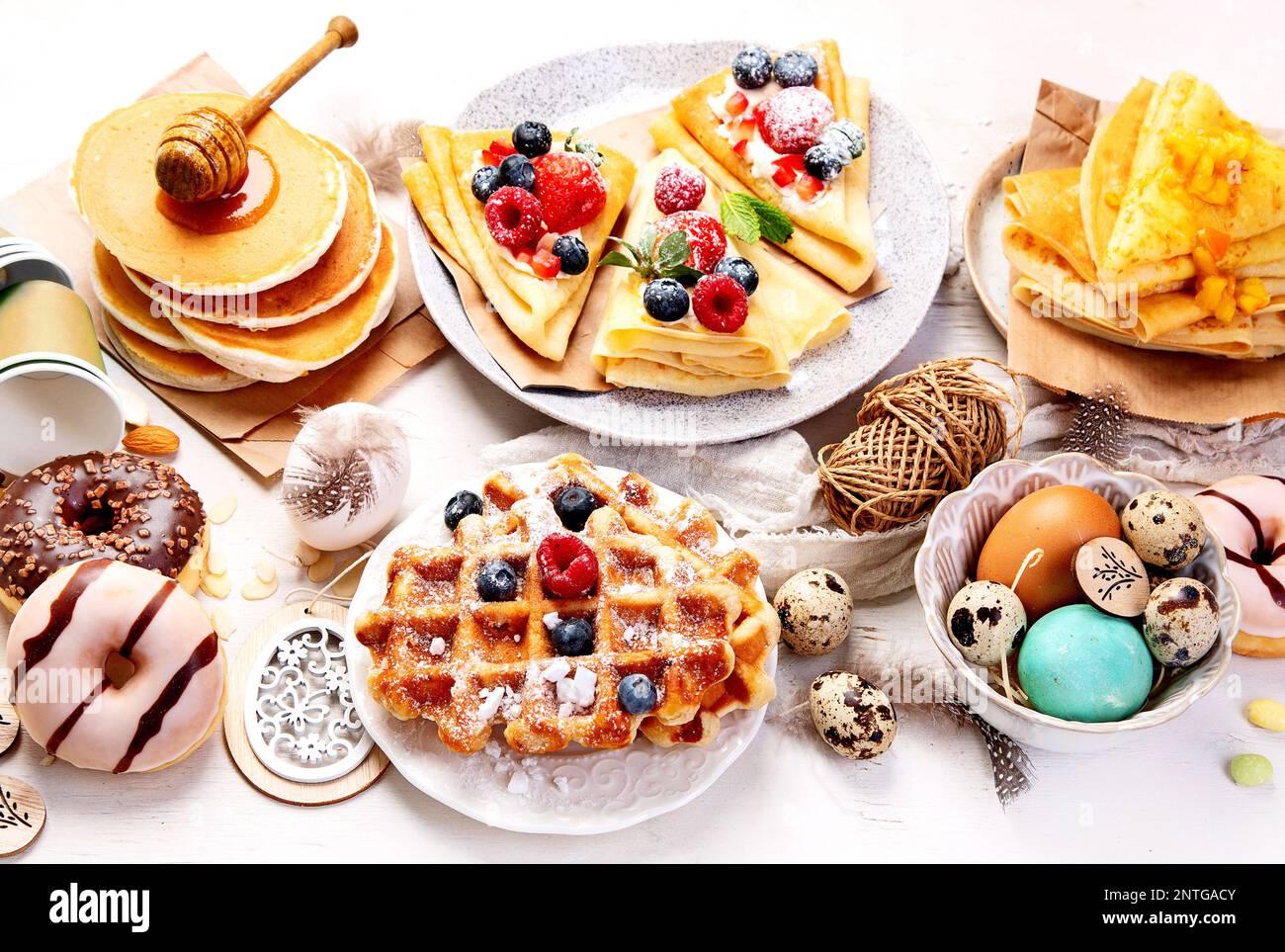 Spring Eco friendly Easter dessert table. Zero waste Easter concept ...