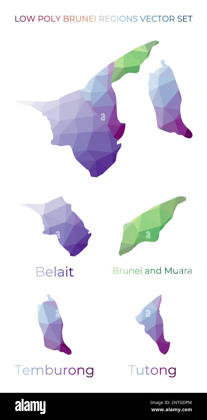 Bruneian low poly regions. Polygonal map of Brunei with regions ...