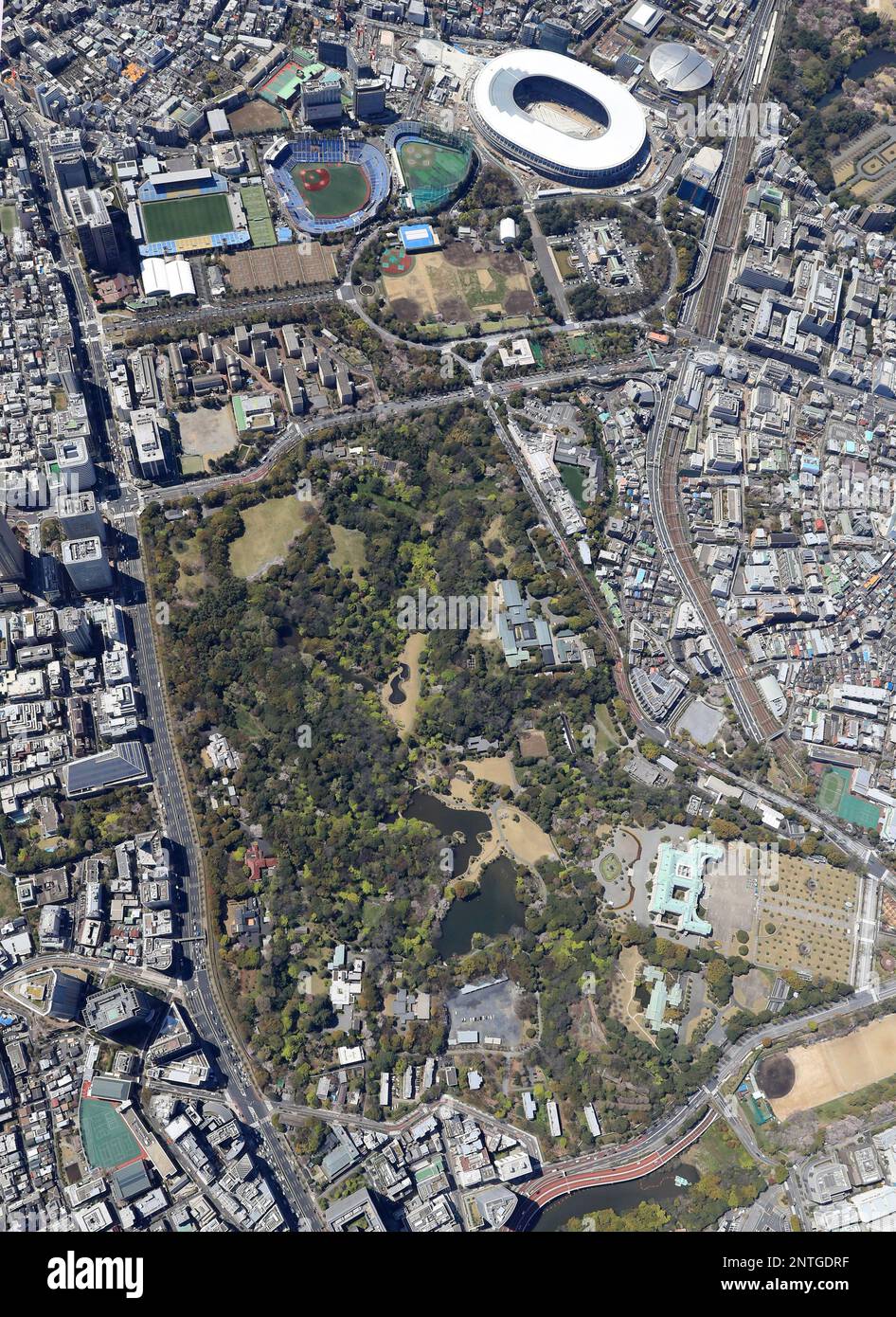 An aerial photo shows the Akasaka Estate in Tokyo on April 9, 2019. The ...
