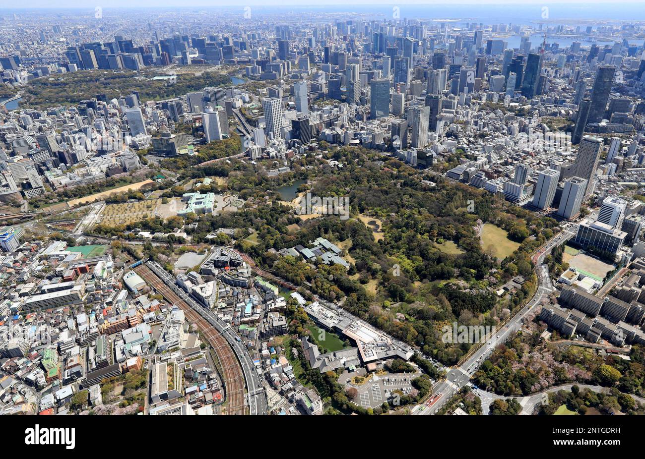 An aerial photo shows the Akasaka Estate in Tokyo on April 9, 2019. The ...