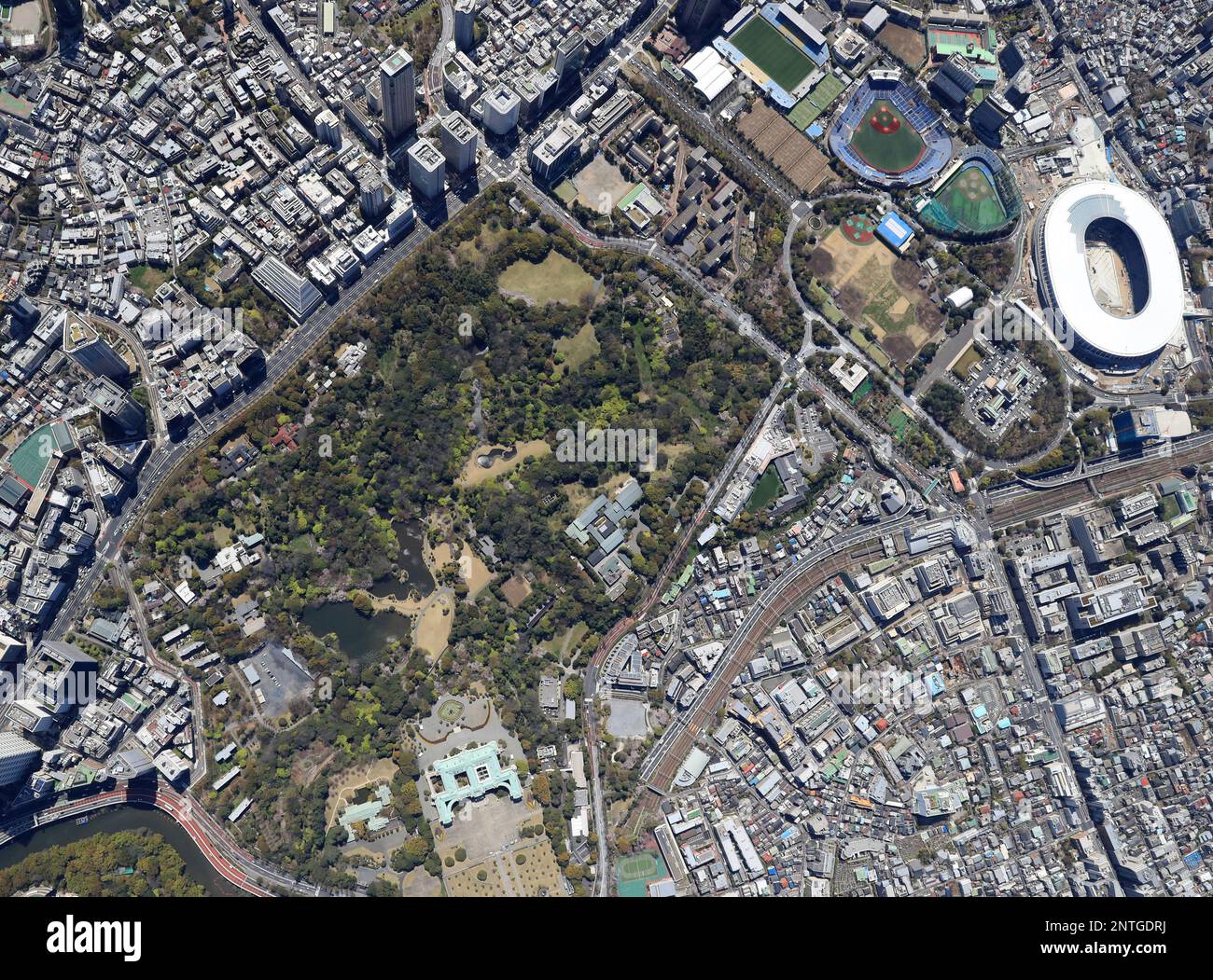 An aerial photo shows the Akasaka Estate in Tokyo on April 9, 2019. The ...