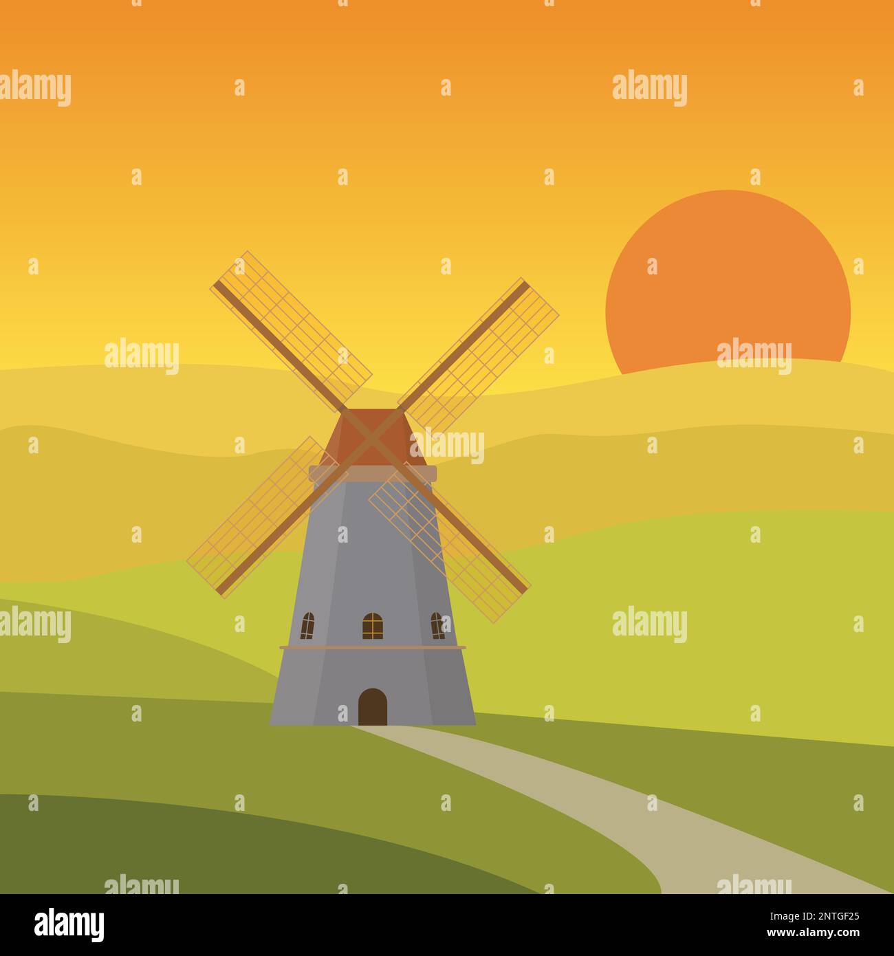 Vector illustration of a windmill in the countryside Stock Vector Image ...