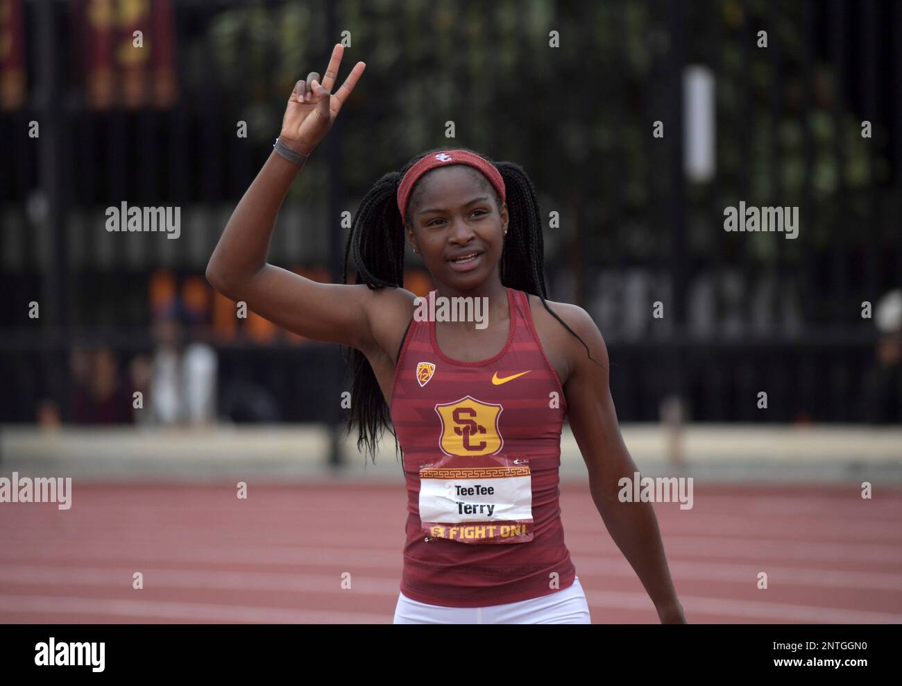 Twanisha Terry aka Tee Tee Terry celebrates with Fight On sign after ...