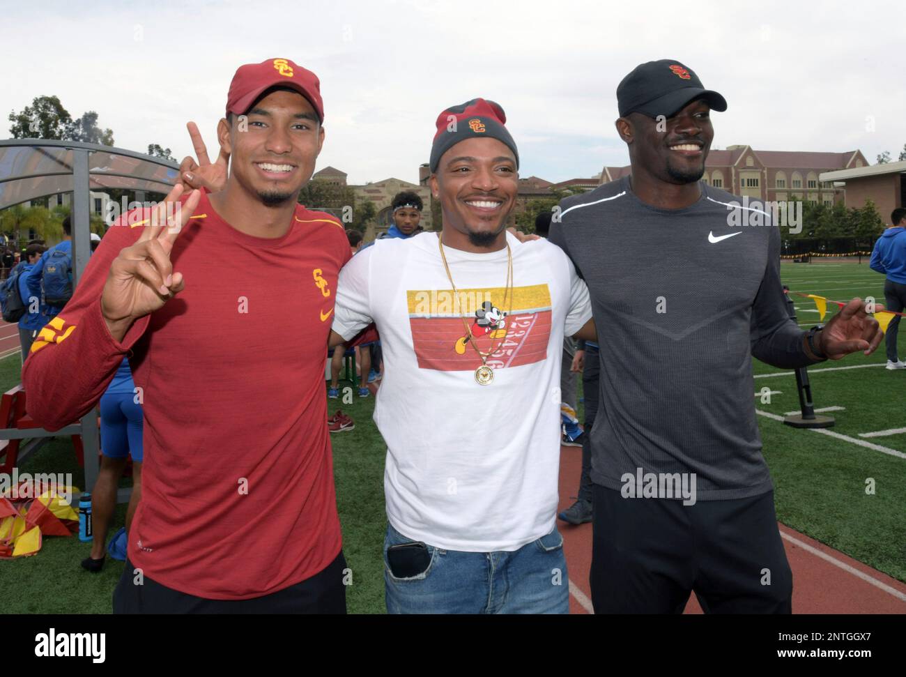 Southern California Trojans former 400m runners Michael Norman (left ...