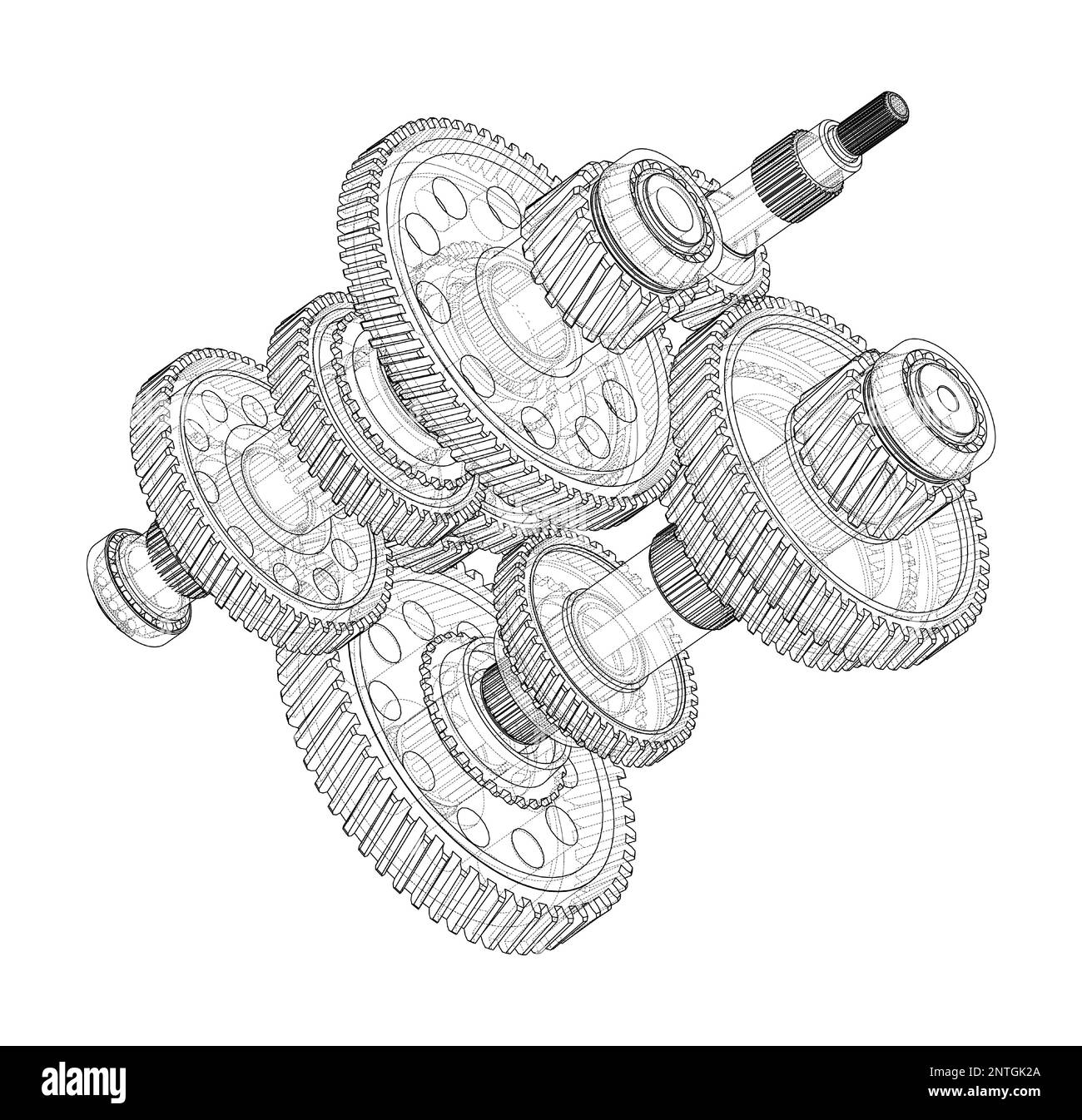 Gearbox sketch. 3d illustration Stock Photo - Alamy
