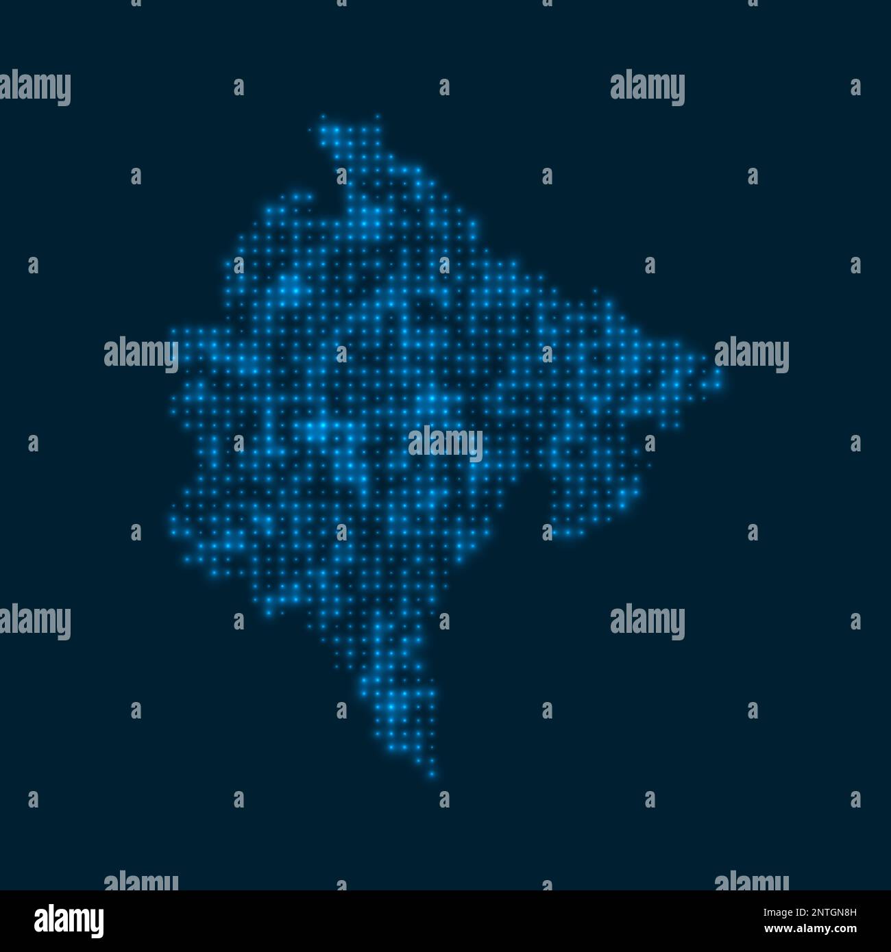 Montenegro dotted glowing map. Shape of the country with blue bright ...