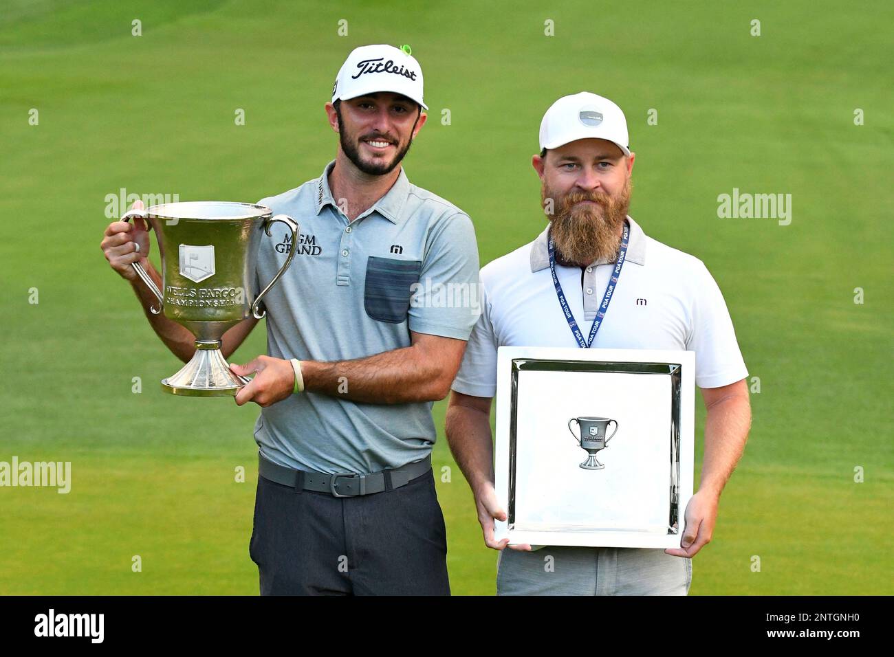CHARLOTTE, NC - MAY 05: Max Homa and his caddie Joe Greiner pose for a ...