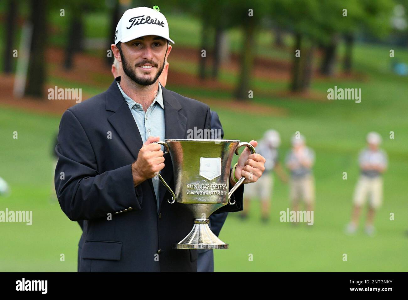 CHARLOTTE, NC - MAY 05: Max Homa is presented the Trophy for winning ...