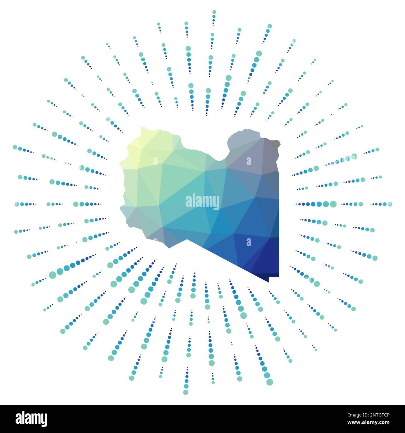 Shape of Libya, polygonal sunburst. Map of the country with colorful ...
