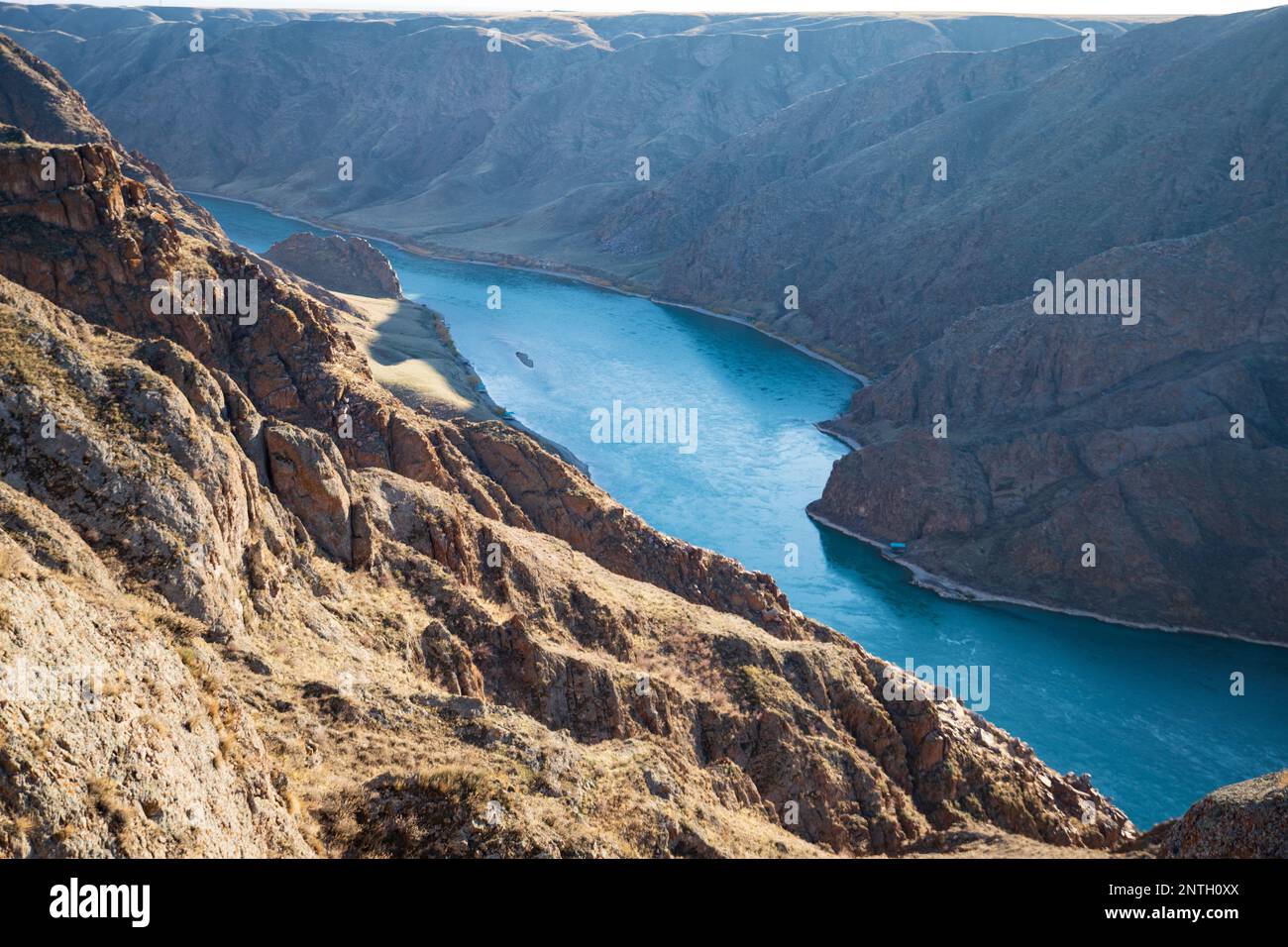 River view in rocky gorge terrain, middle asian scenery landscape from ...