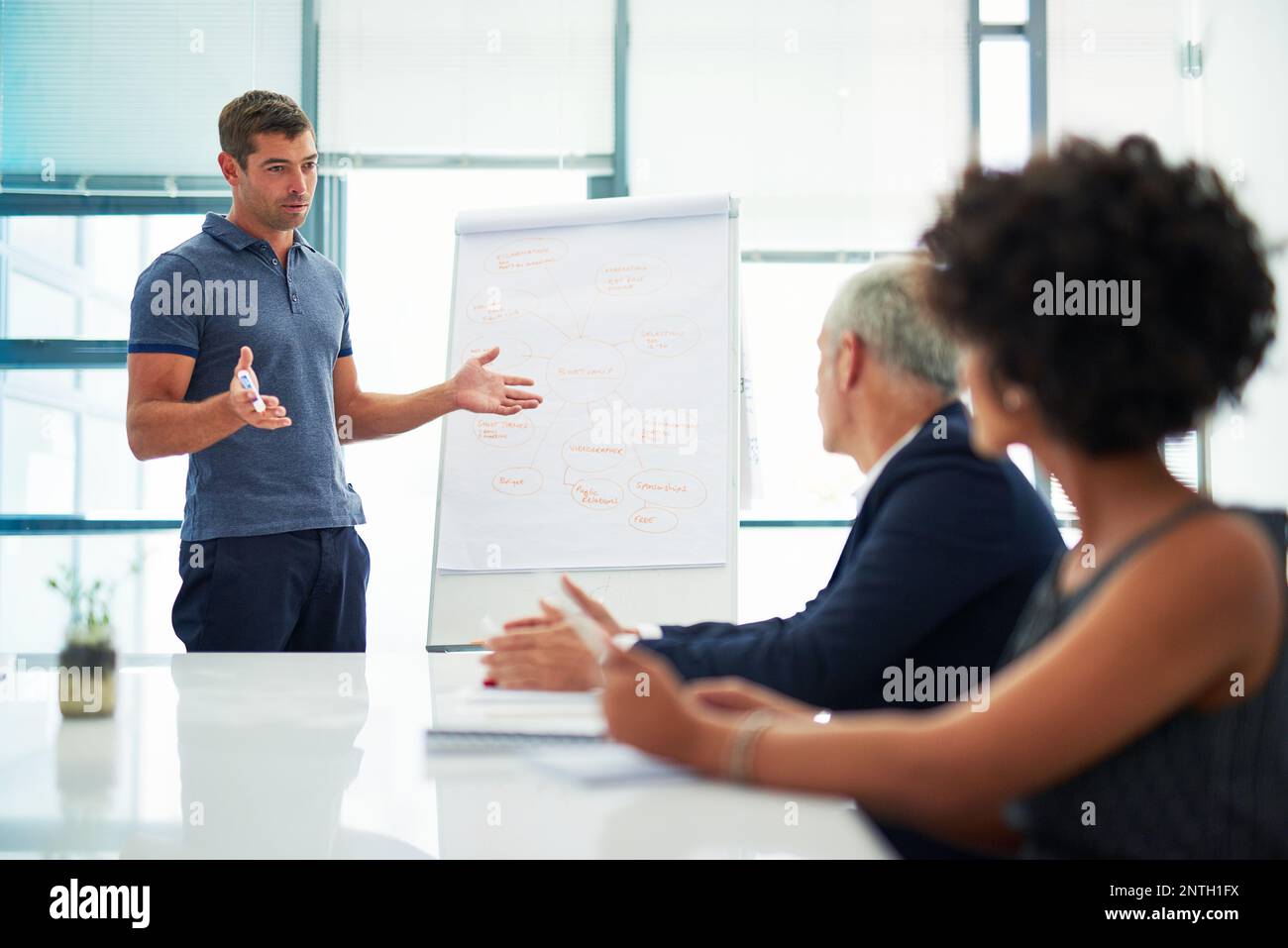 Going over the figures. a young businessman giving a presentation in ...