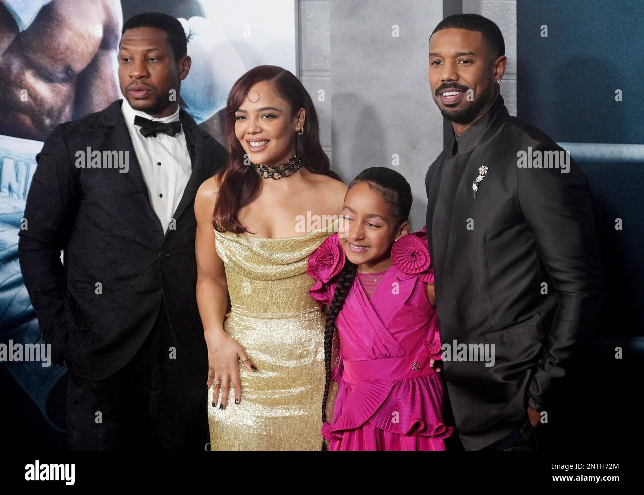 (L-R) Jonathan Majors, Tessa Thompson, Mila Davis-Kent and Michael B ...