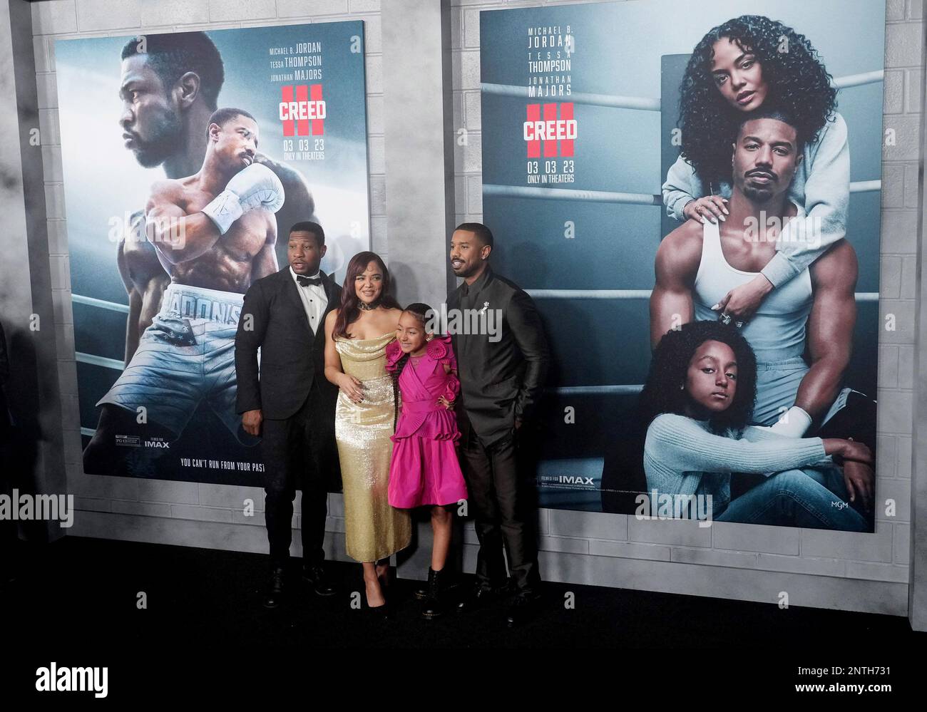 (L-R) Jonathan Majors, Tessa Thompson, Mila Davis-Kent and Michael B ...