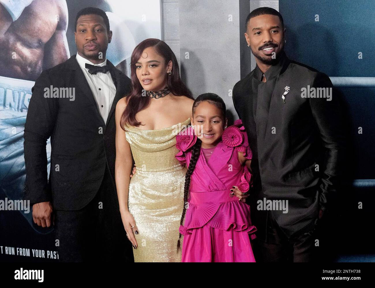 (L-R) Jonathan Majors, Tessa Thompson, Mila Davis-Kent and Michael B ...