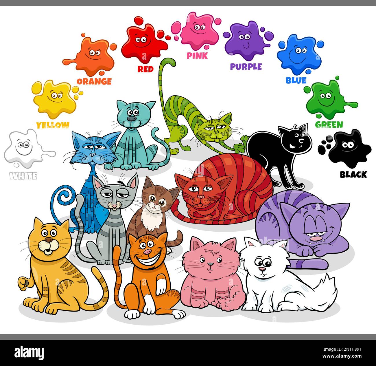 Educational cartoon illustration of basic colors with colorful cats ...